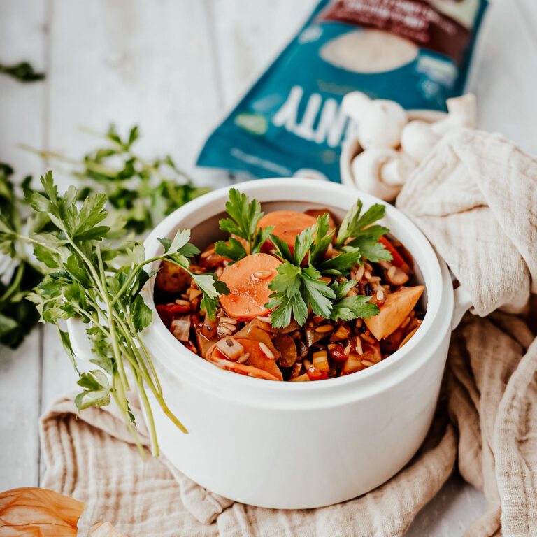 Dainty Rice | One Pot Celery Root, Mushroom & Wild rice stew - Dainty Rice
